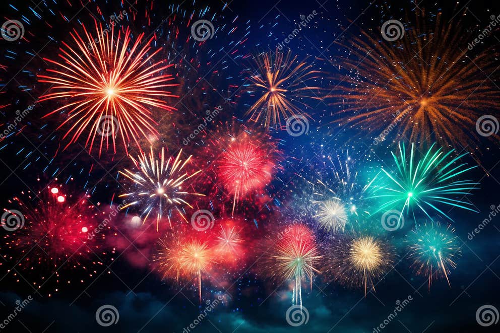 Vibrant Colors Illuminate Exploding Firework Display at Night Stock ...