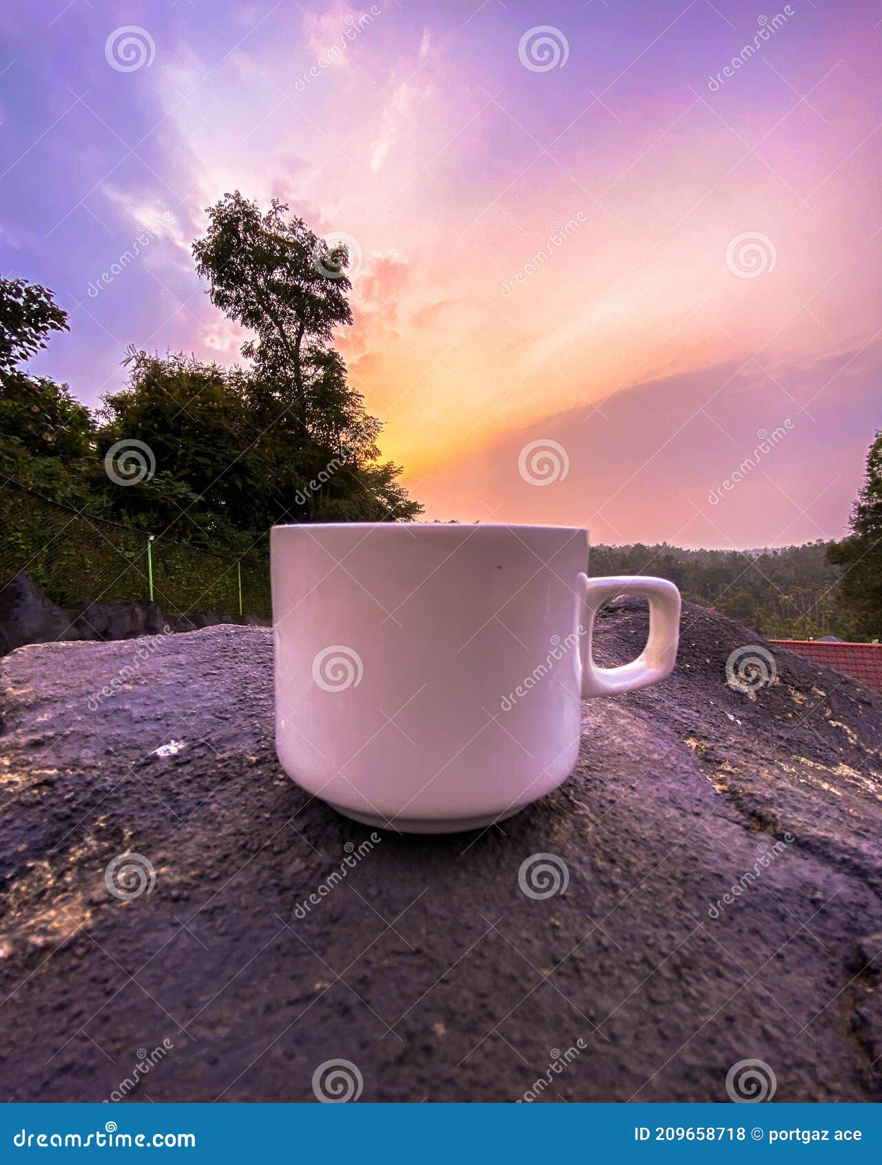 Vibrant Colourful Coffee Cup Behind Beautiful Sunset Stock Photo ...