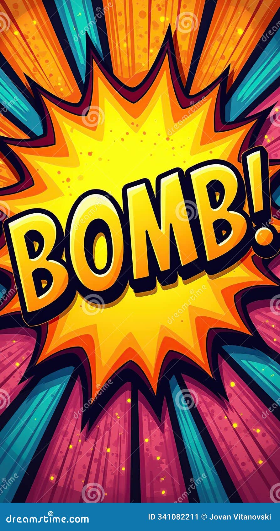 Vibrant Comic Book Style Explosion with Bold Bomb Text Stock ...