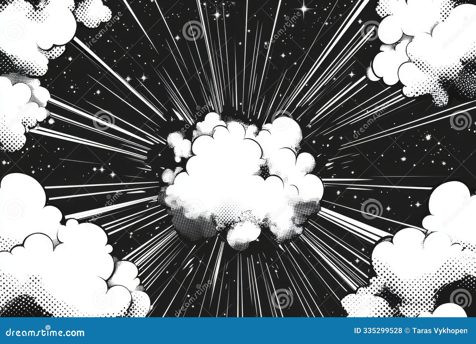 Vibrant Comic Book Style Illustration of an Explosive Scene in a Starry ...
