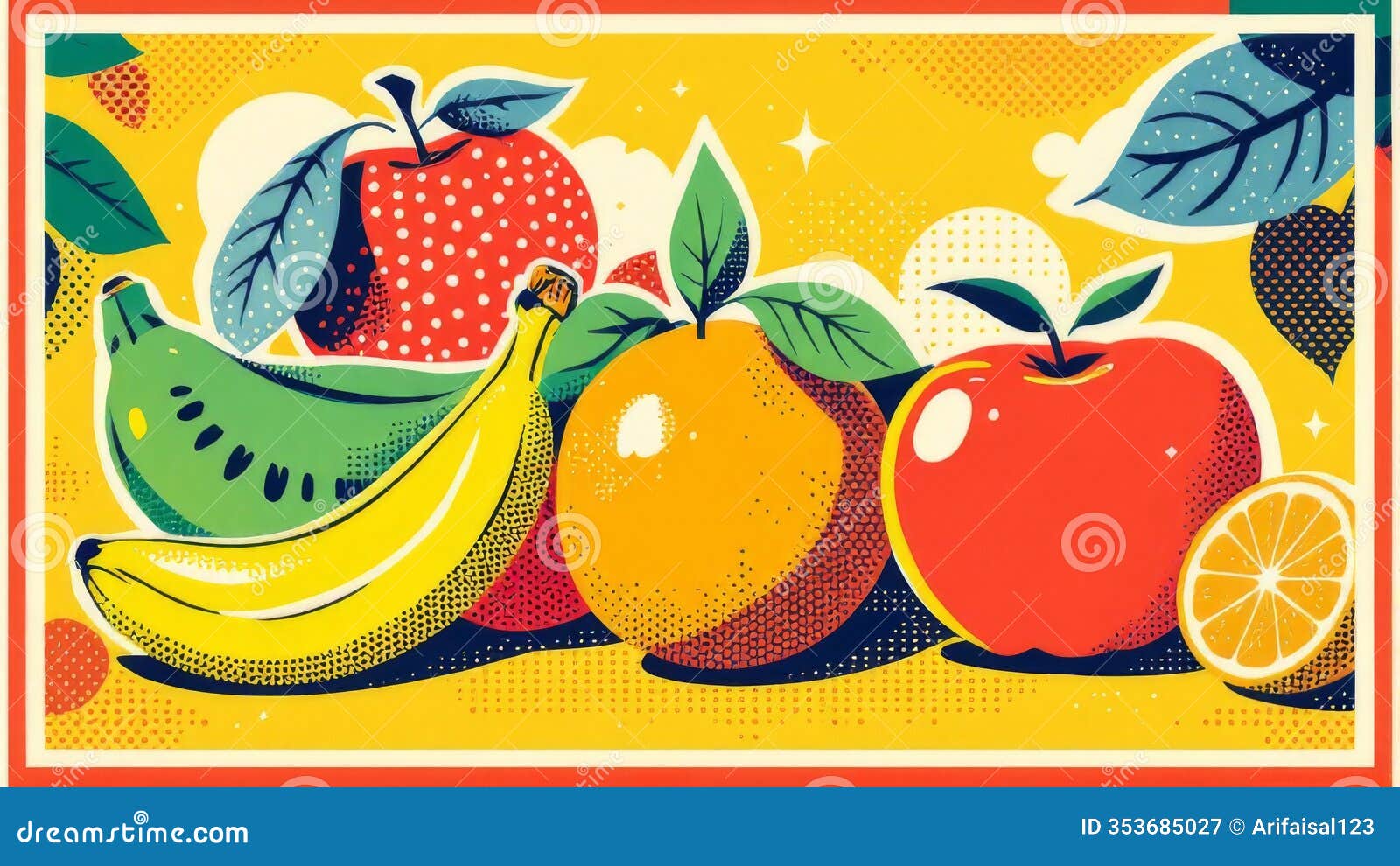 Vibrant Comic-Style Fruit Composition Wallpaper, AI-Generated Stock ...