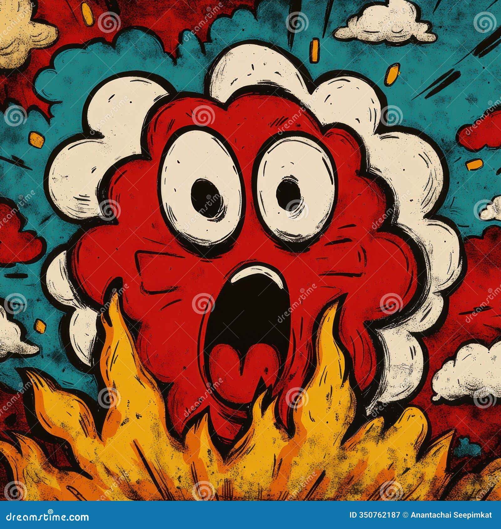 Vibrant Comic-style Illustration of an Exploding Cloud Character with a ...