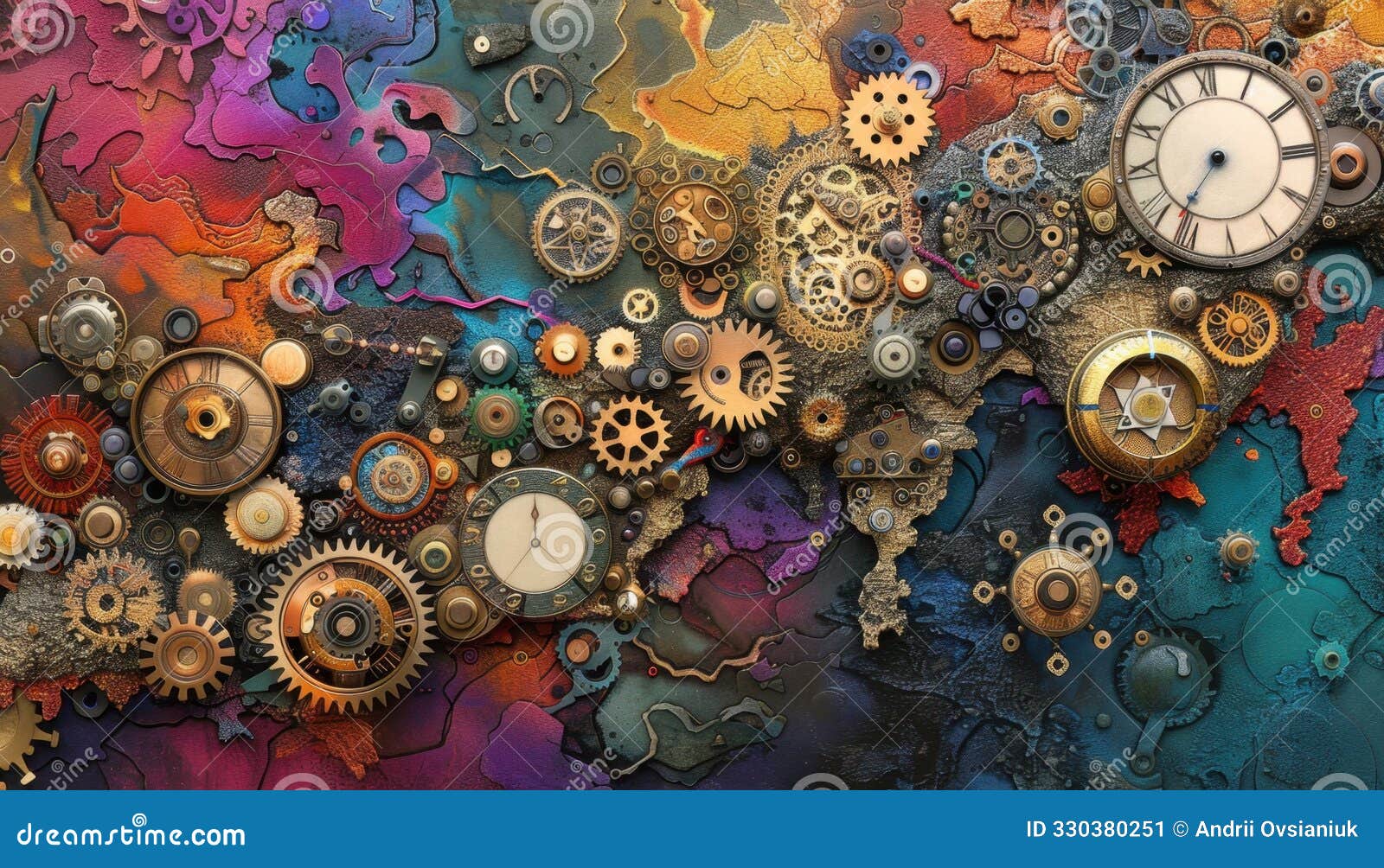 Artistic Display of Colorful Gears and Clock Components Blending into ...