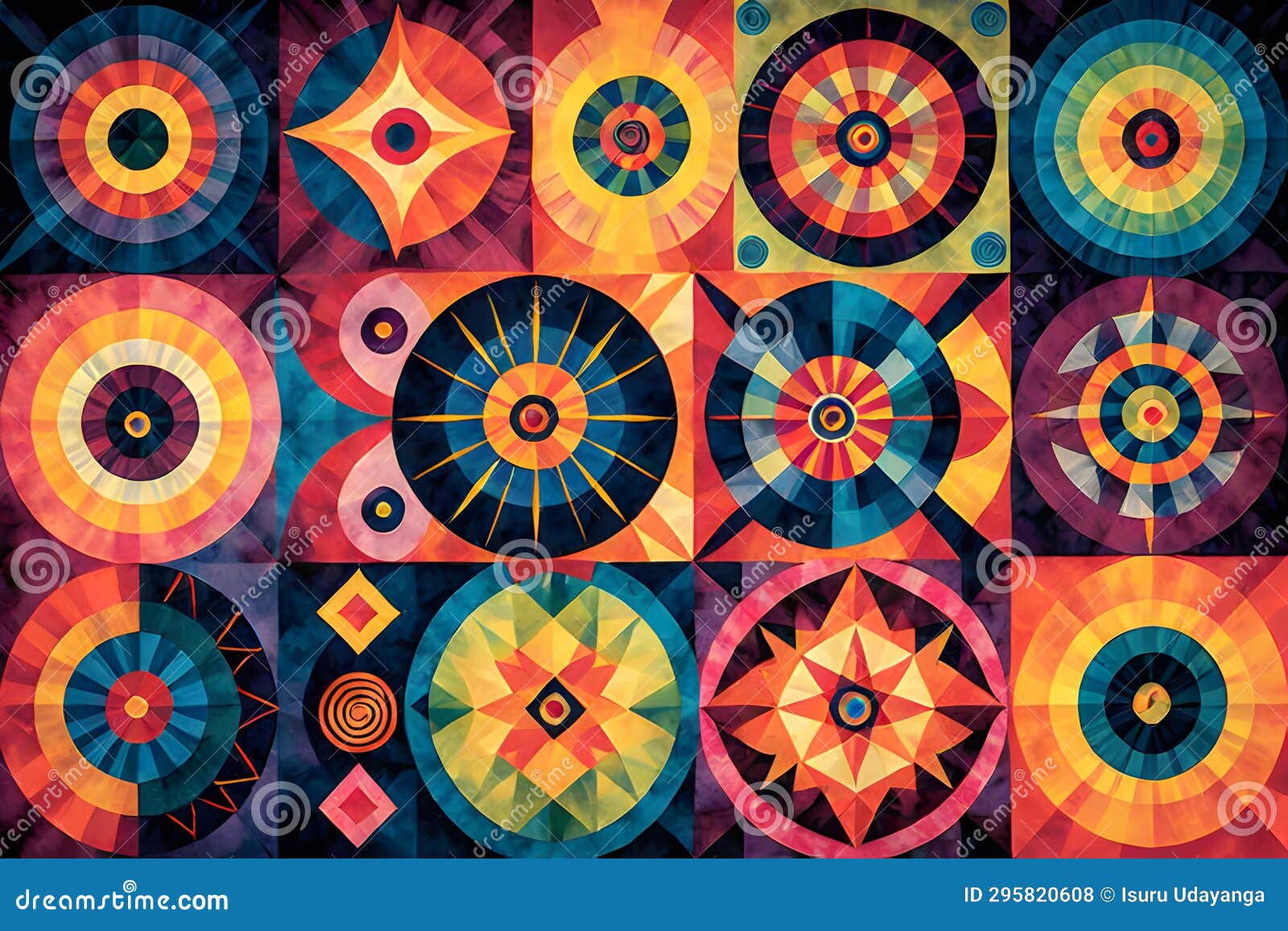 Colorful Geometric Shapes Patterns with Spirals Diamonds Concentric ...