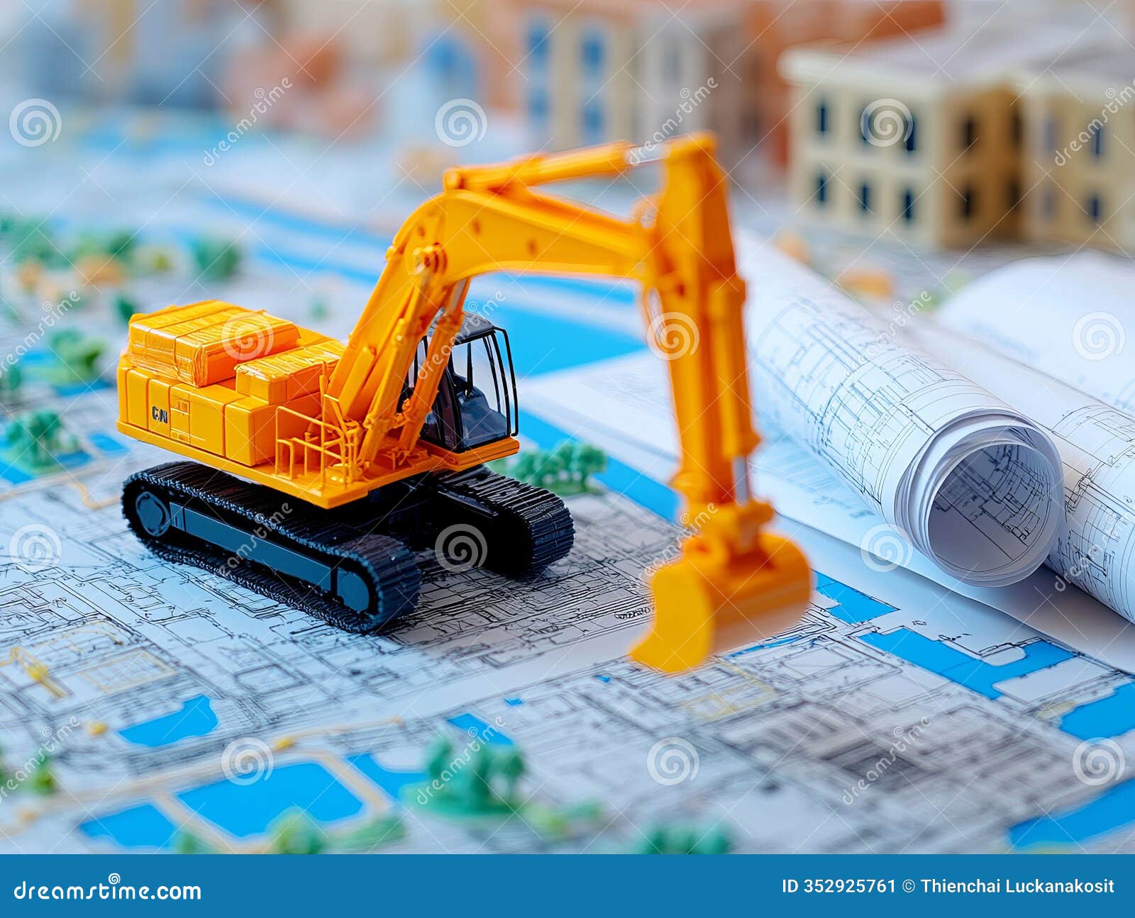 Vibrant Construction Site Model Featuring Yellow Excavator on ...