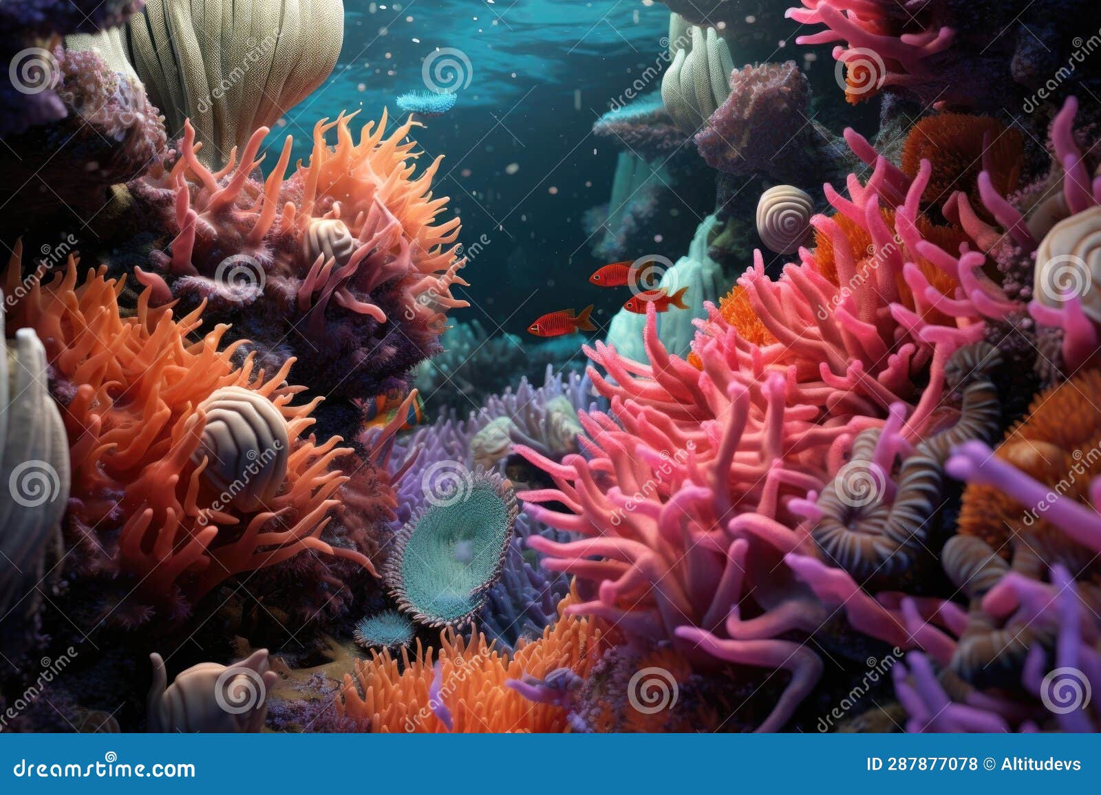 Vibrant Coral Polyps Swaying in Ocean Currents Stock Illustration ...