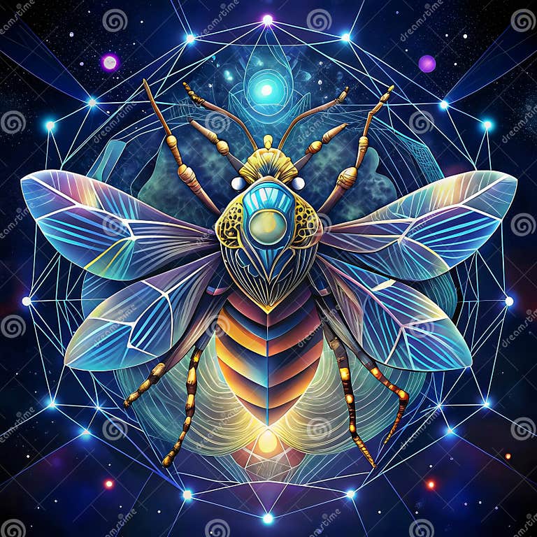 Vibrant Cosmic Bee Artwork Displaying Metaphysical Geometry Patterns ...
