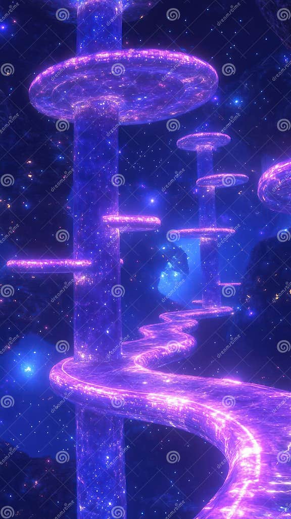 A Vibrant, Cosmic Pathway Illuminated by Glowing Structures in a Starry ...