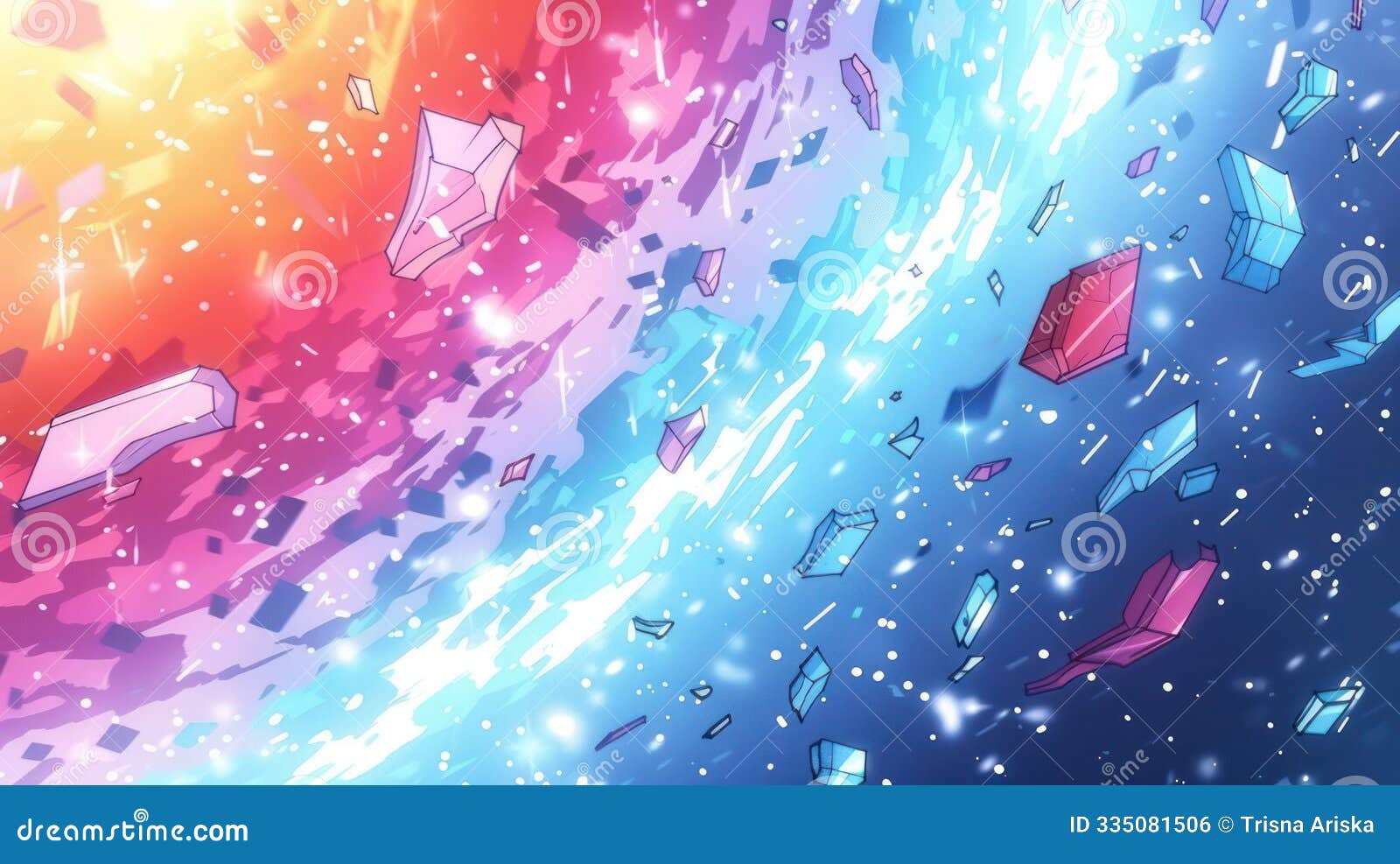 A Vibrant Cosmic Scene Featuring Colorful Crystals Floating in a Starry ...