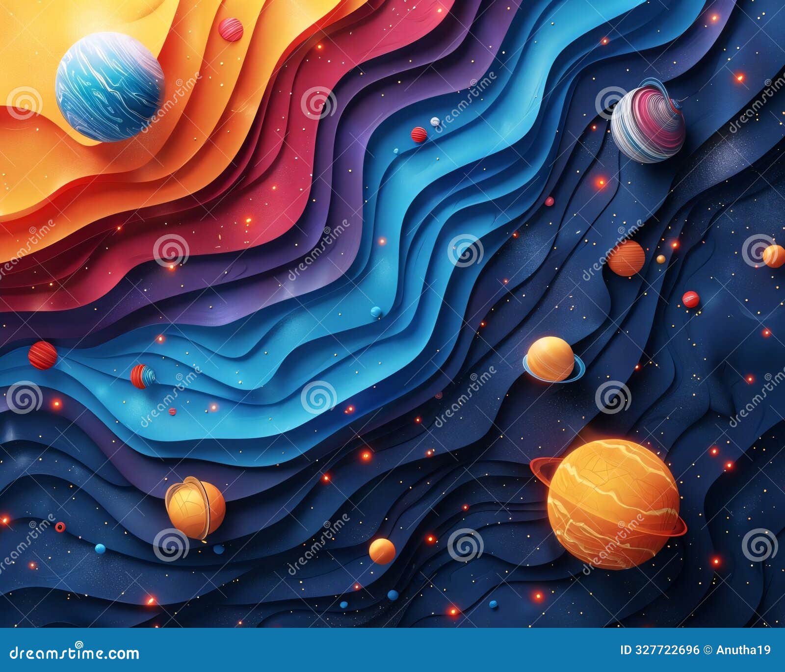 Vibrant Cosmos Universe Theme Flat Design Top View with Split ...