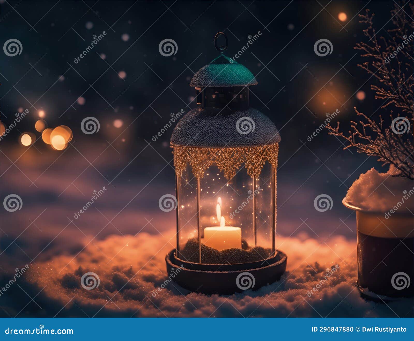A Vibrant Cozy Lantern Decoration Christmas Night Stock Photo - Image ...