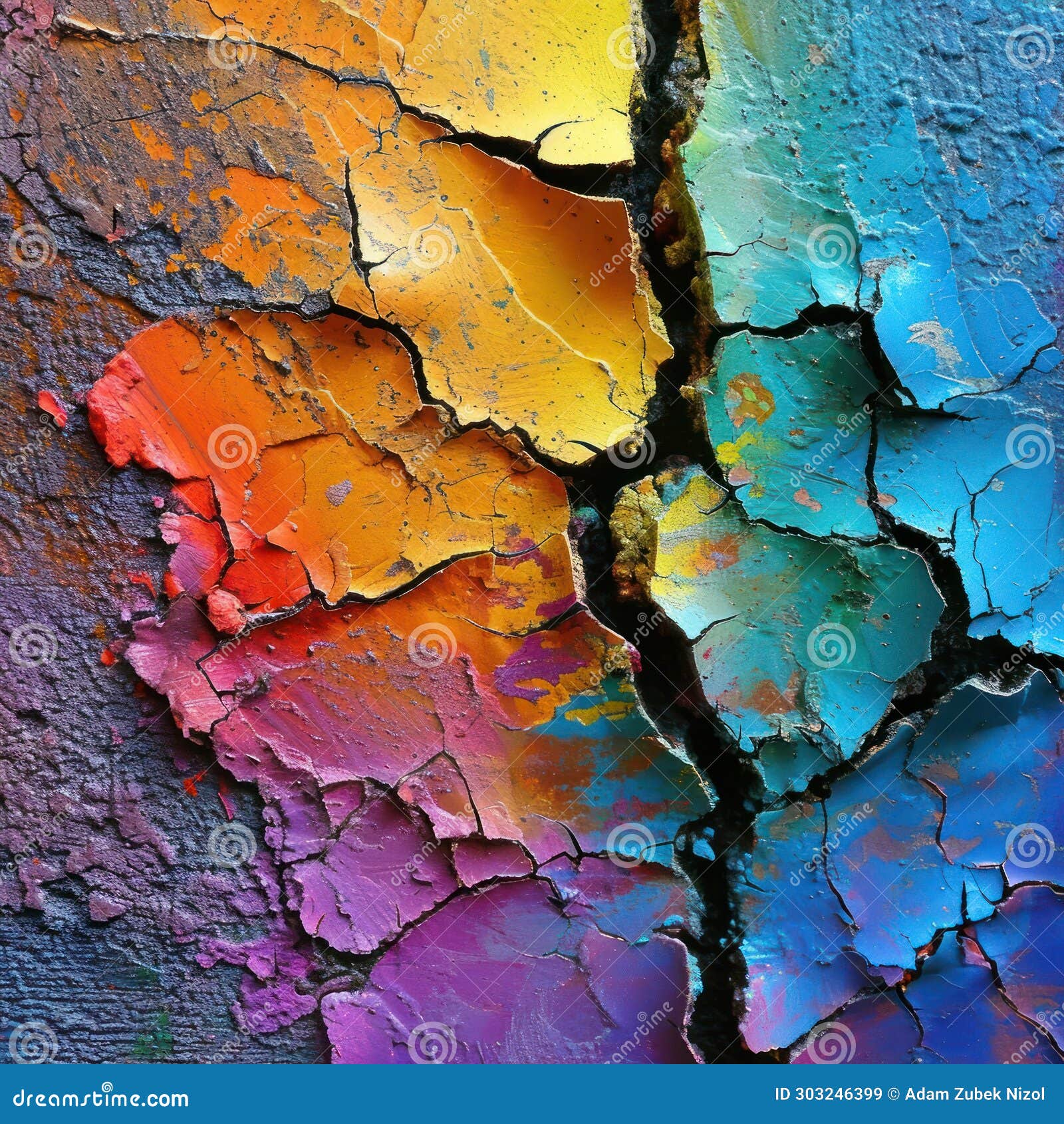 Vibrant Cracked Paint Texture on a Wall Stock Illustration ...