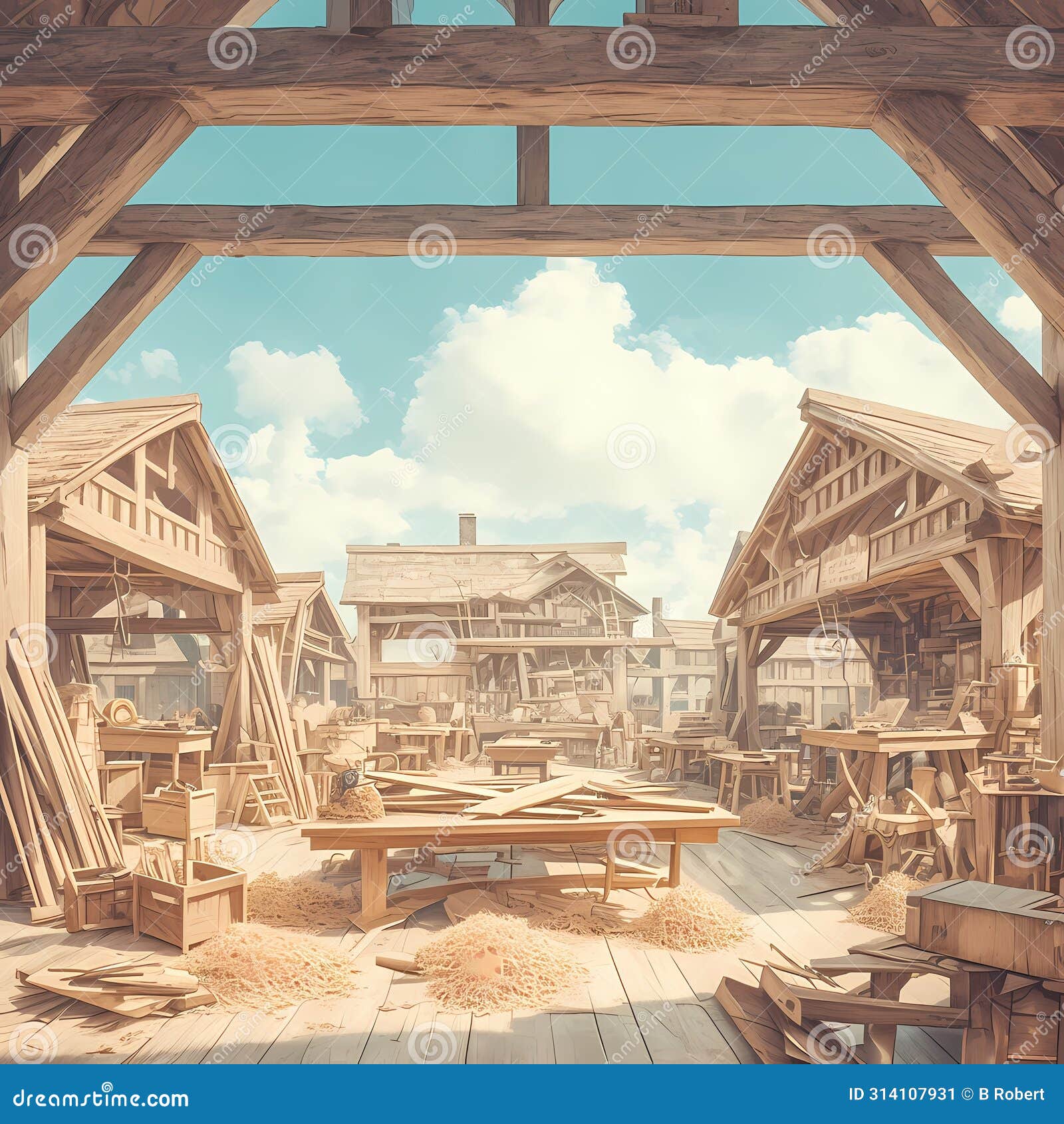 Vibrant Craftsmanship: Inside a Carpenters Workshop Stock Illustration ...