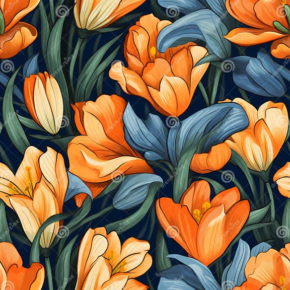 Vibrant Crocus Flower Seamless Pattern with Top View Perspective for ...