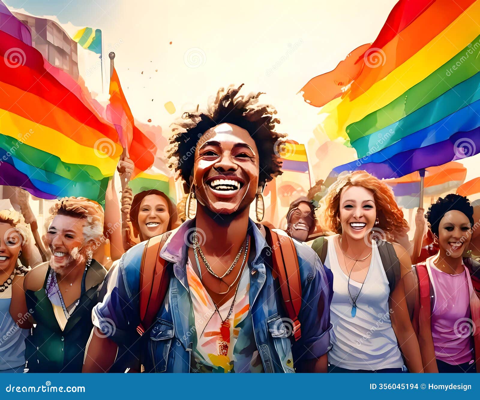 A Vibrant Crowd Marches with Rainbow Flags, Celebrating Diversity and ...