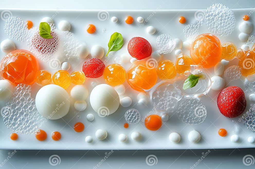 A Vibrant Culinary Masterpiece Featuring Colorful Spheres and Delicate ...