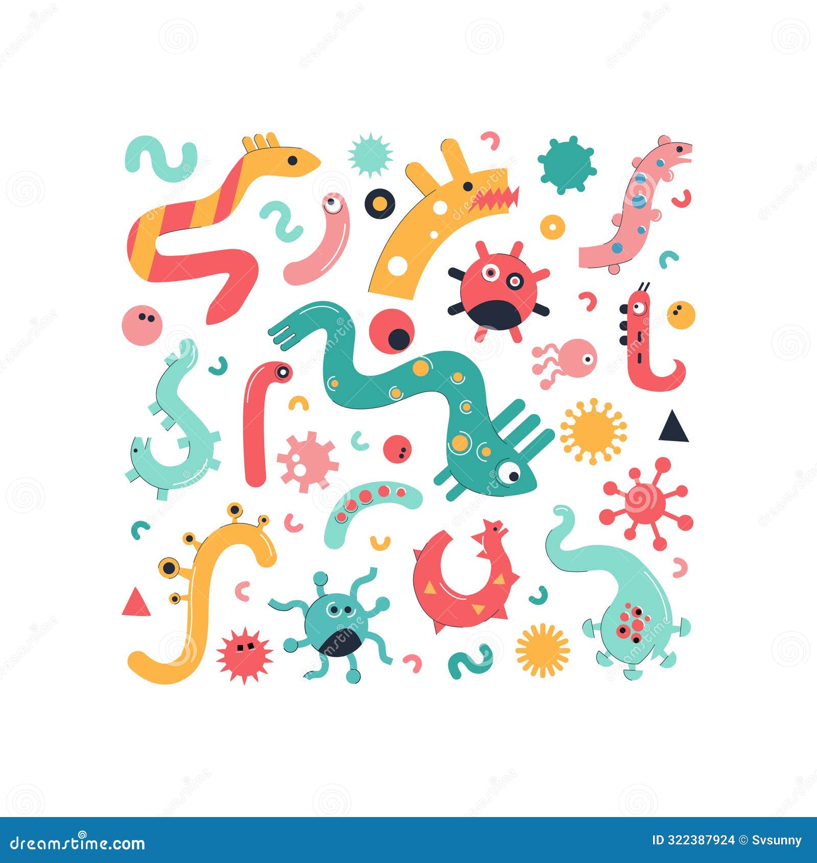 Vibrant Cute Illustration Microbes, Virus, Germs Bacteria ...
