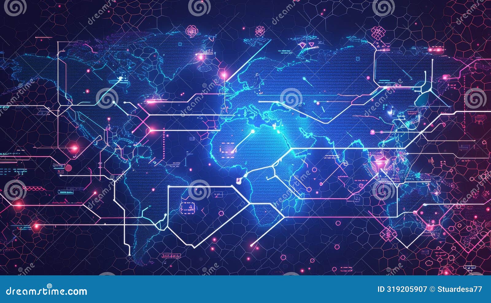 Neon Cyber Map with Data Connections Stock Image - Image of bright ...