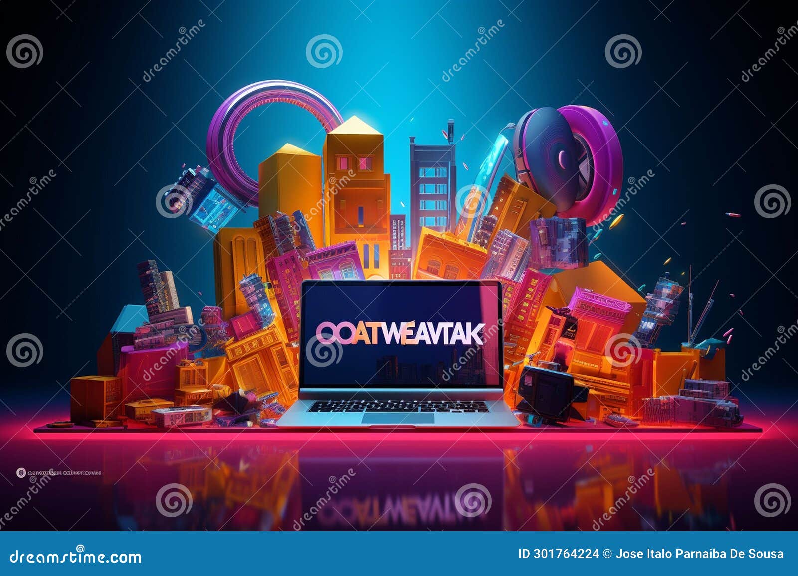 Vibrant Cyber Week Promotional Poster with Bold Stock Illustration ...