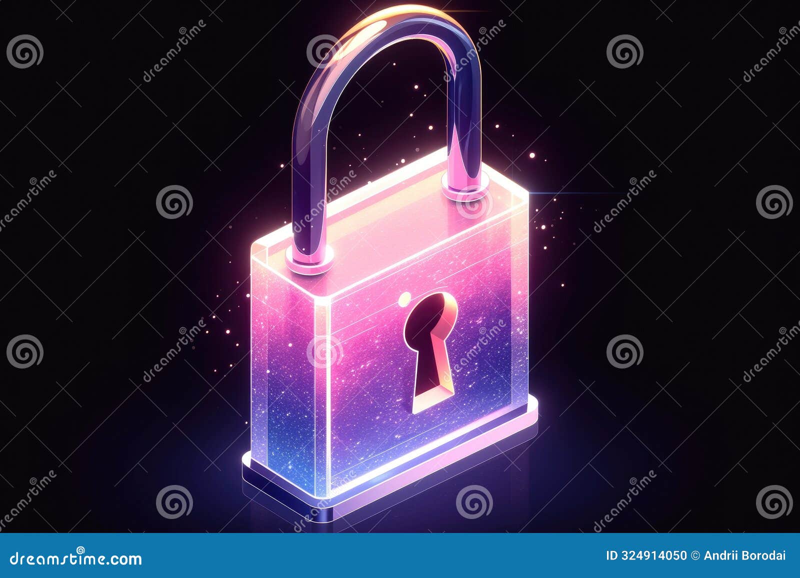 Vibrant Cybersecurity Lock on Inky Black Background. Stock Illustration ...