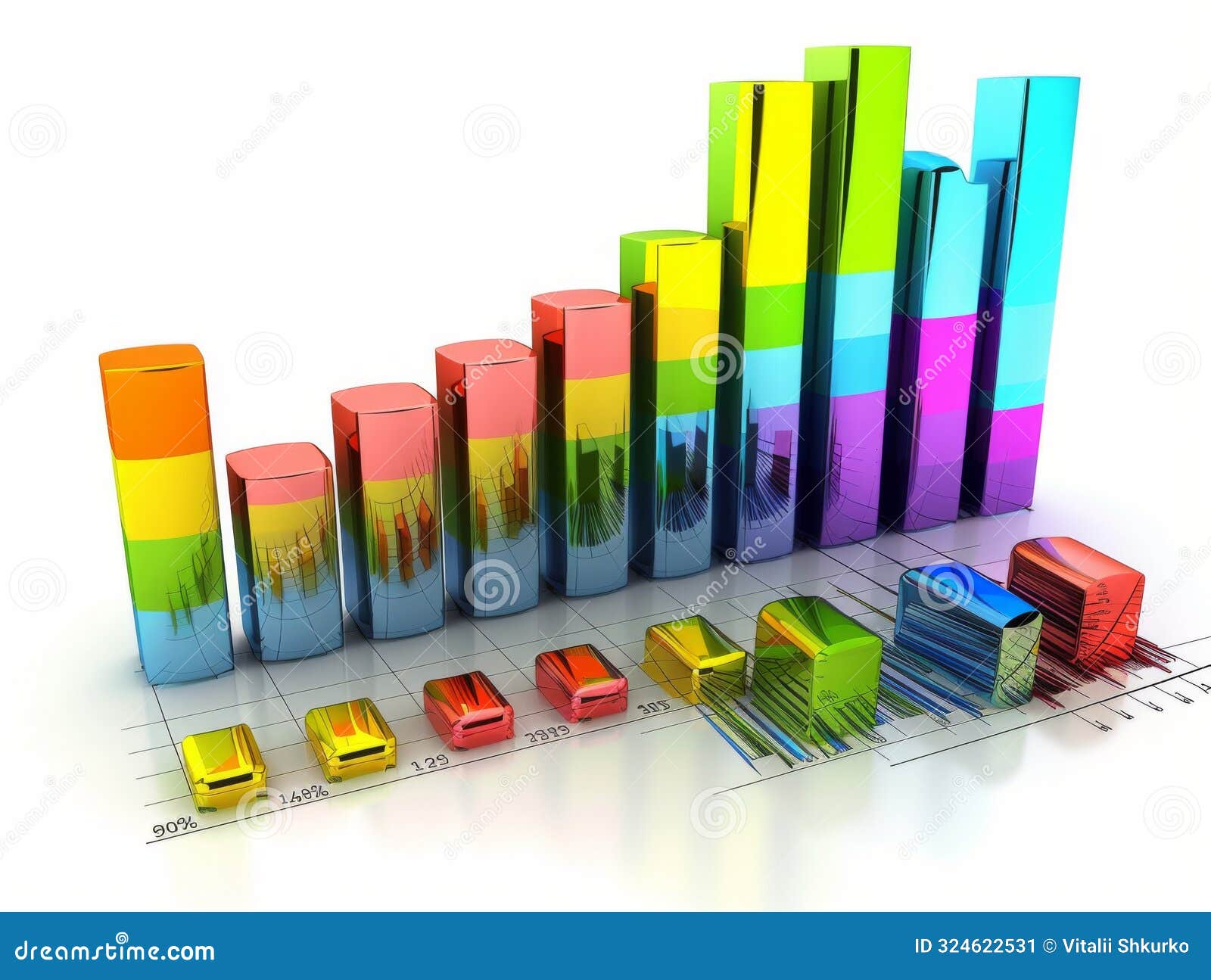 Vibrant 3D Bar Chart with Various Colors on a White Background ...