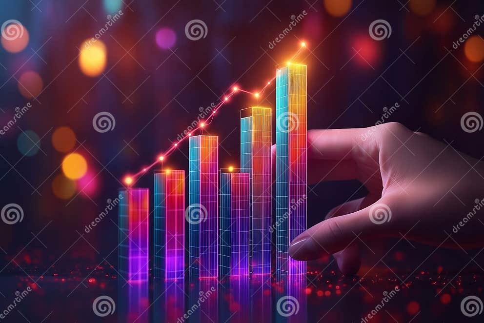 A Vibrant 3D Bar Graph with Glowing Progress Lines, Illustrating Data Growth, Innovation, and ...