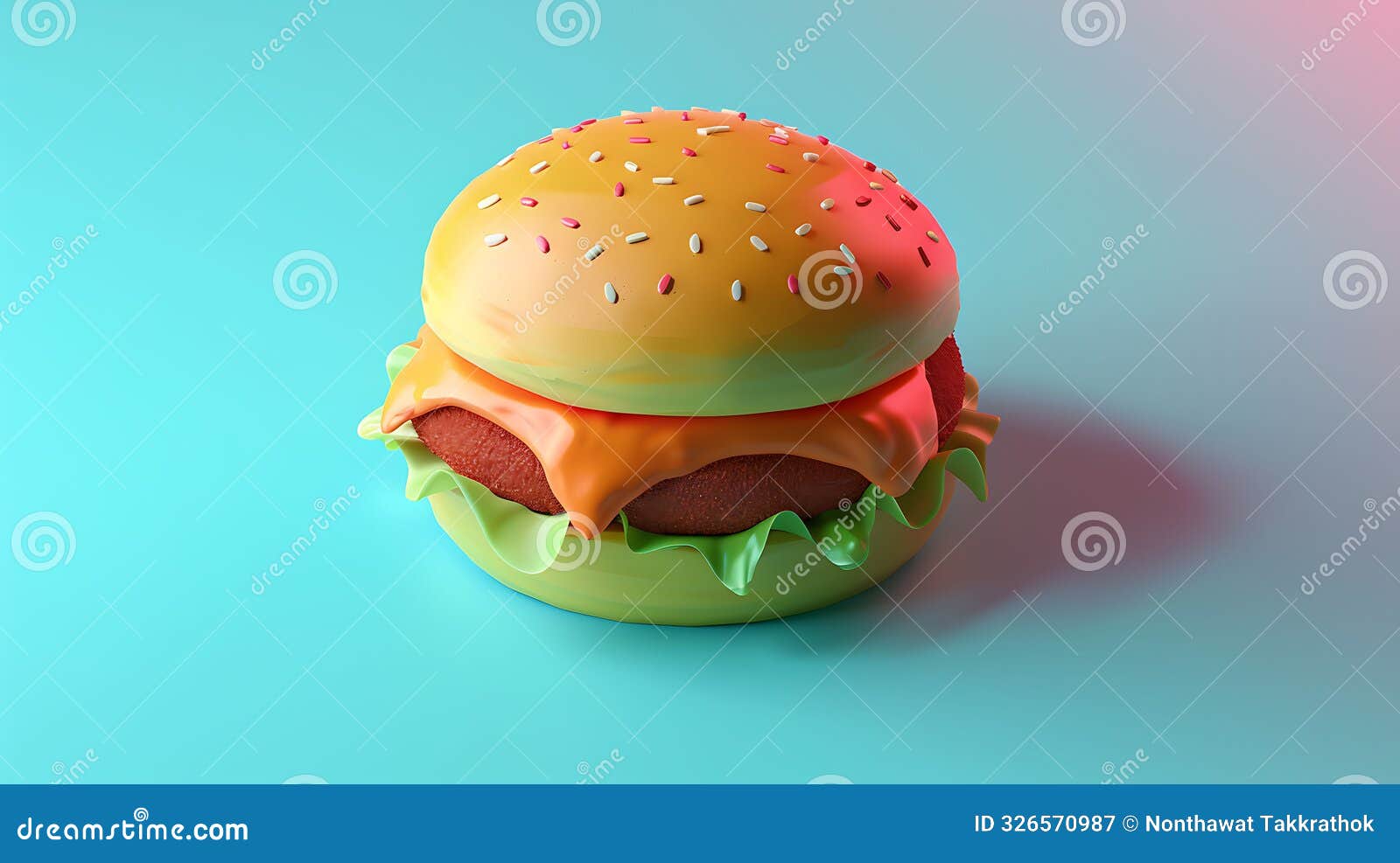 Vibrant 3D Burger in Gradient Glass - Isometric Rendering on Plain Background Colorful C4D and ...