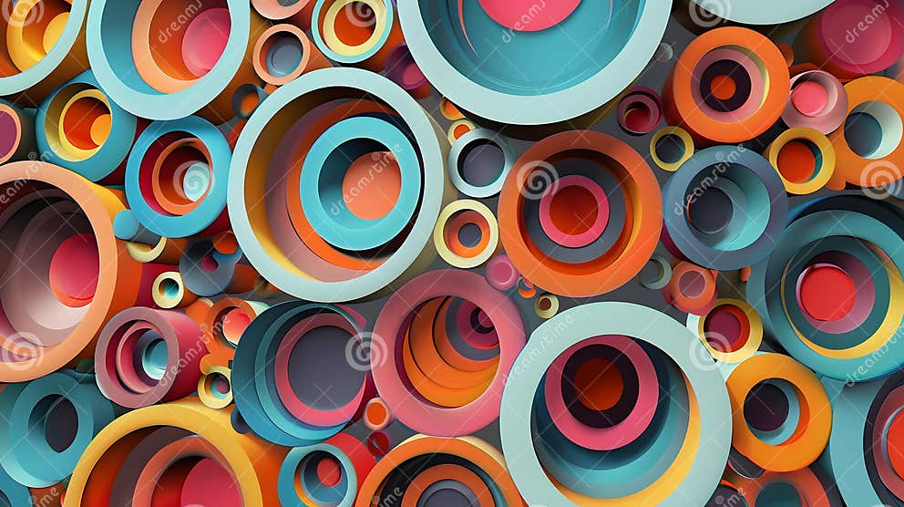 Colorful Abstract Circular Pattern Overlapping 3D Shapes Background ...