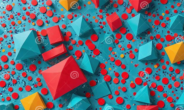 Vibrant 3D Collage Overlapping Triangular and Rectangular Shapes in Red ...