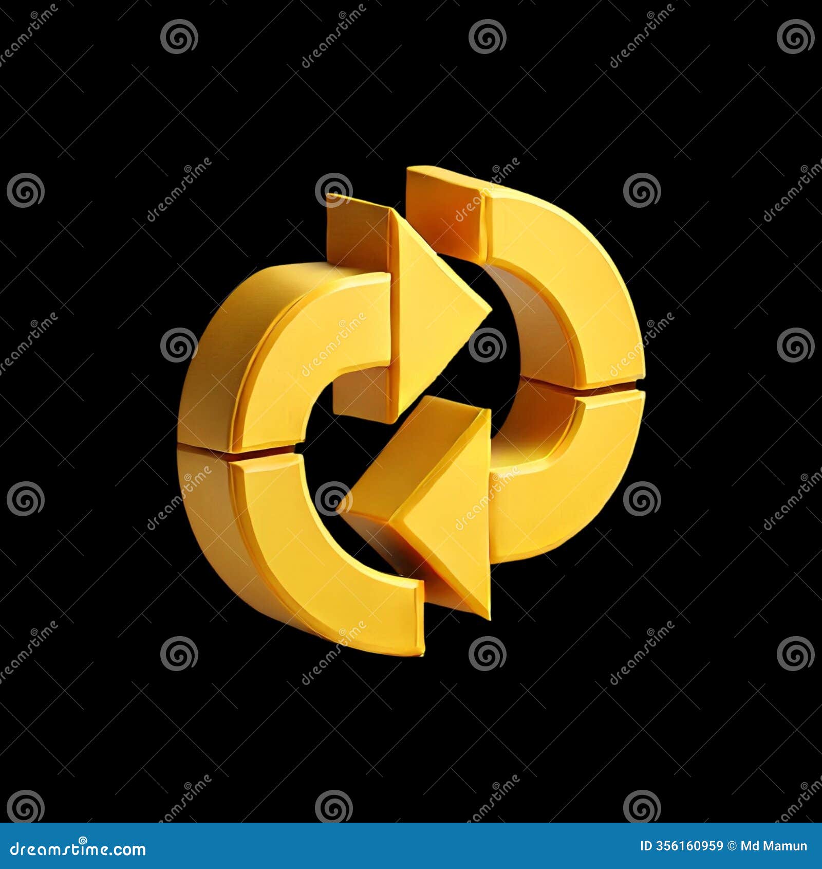 3D Gold Refresh Icon on Black Background Stock Illustration ...