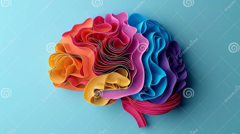 Vibrant 3D Paper Brain Symbolizing Creative Thinking Stock Illustration ...