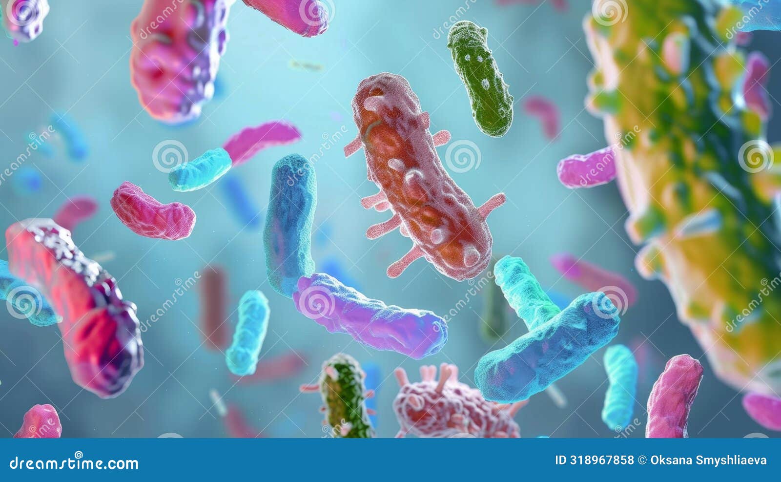 Vibrant 3D Render of Bacteria Microorganisms Floating in Fluid Stock ...