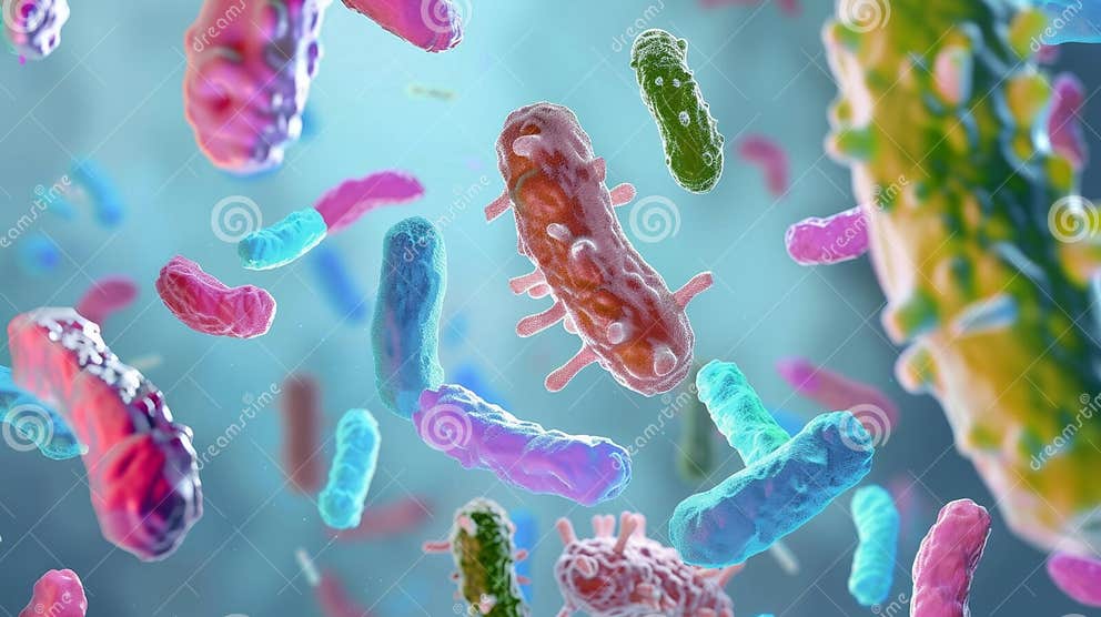 Vibrant 3D Render of Bacteria Microorganisms Floating in Fluid Stock ...
