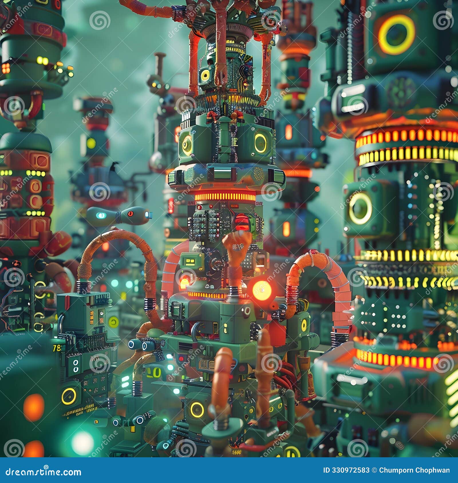 Vibrant 3D Rendered Digital To Build Towering Binary Structure Stock ...