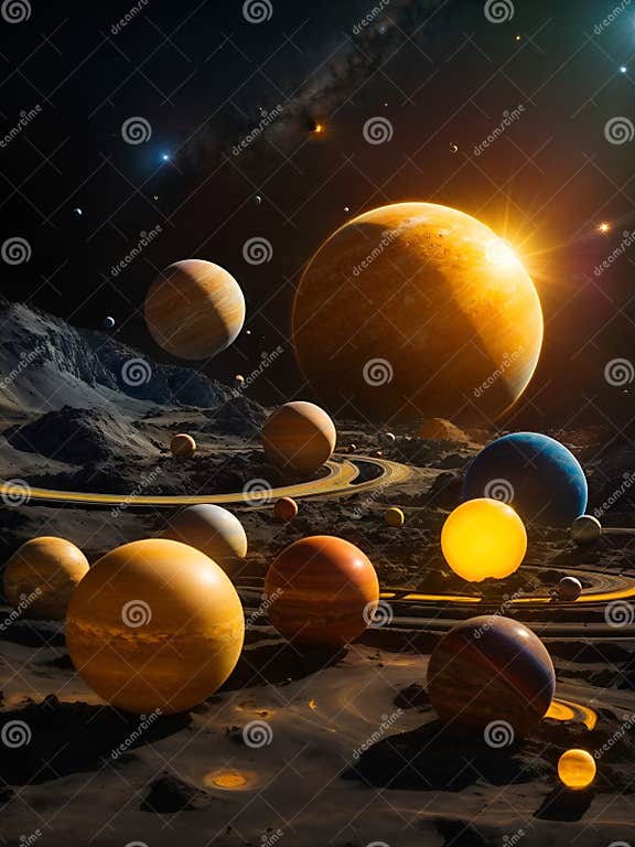 A Vibrant 3D Solar System with Planets Orbiting a Bright Yellow Sun ...