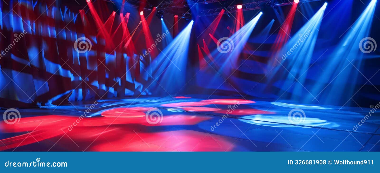 A Vibrant Dance Stage With Blue And Red Spotlights Casting Dynamic ...