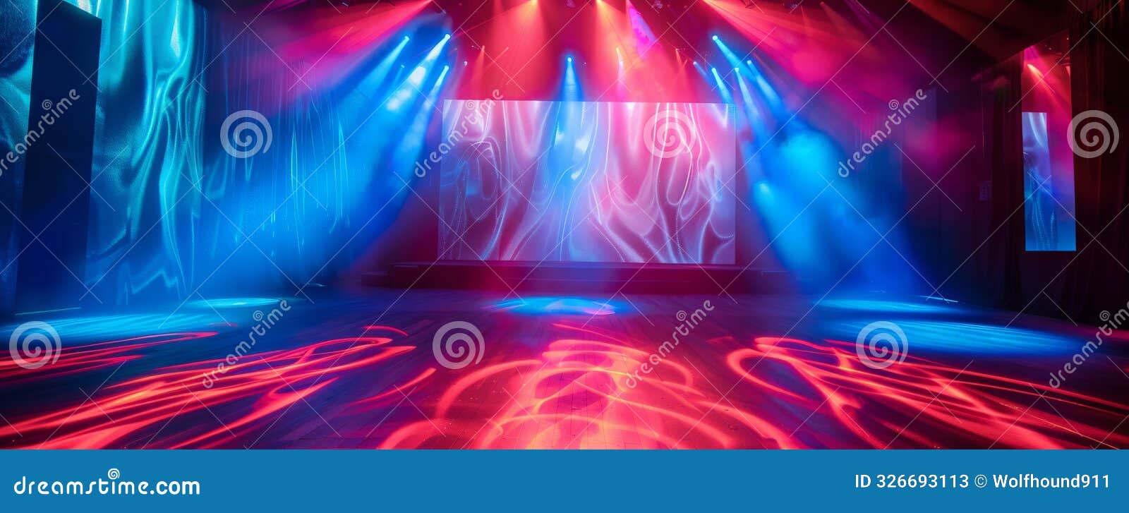 A Vibrant Dance Stage With Blue And Red Spotlights Casting Dynamic ...