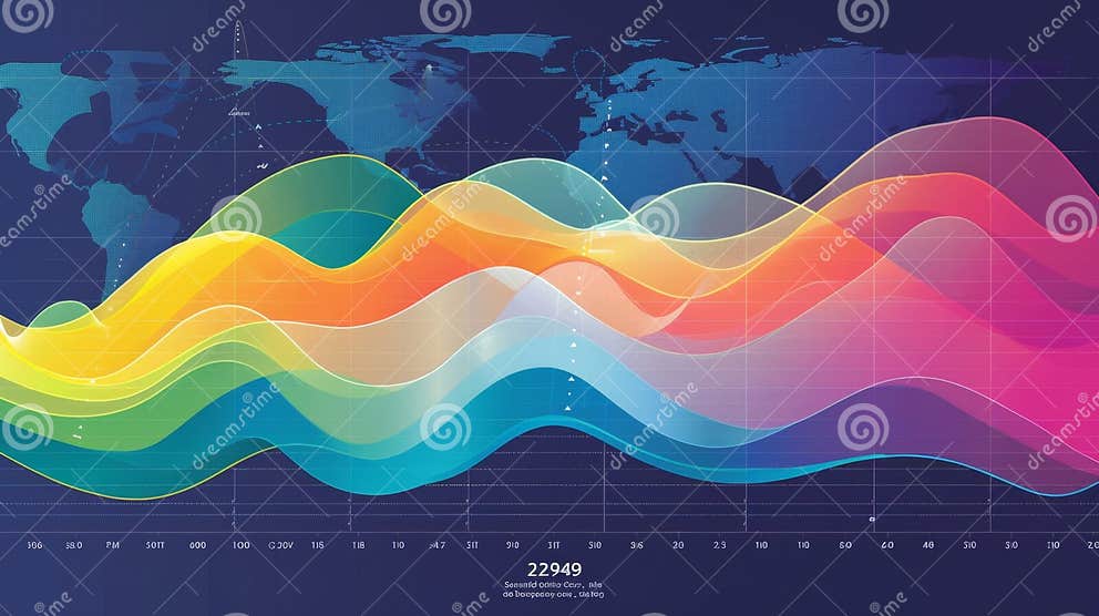 Vibrant Data Analysis Graphs with World Map Background Stock ...