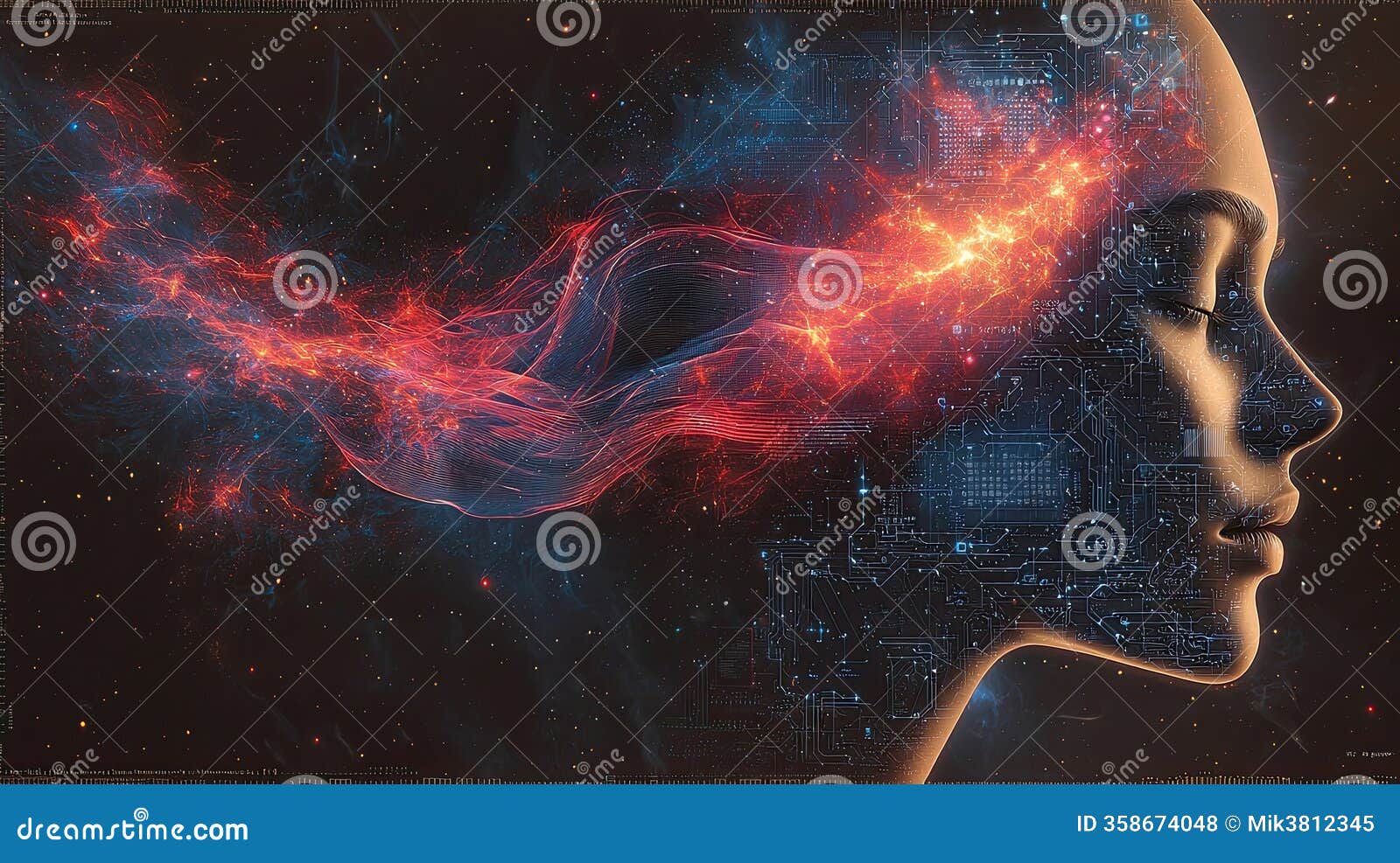 Vibrant Data Flow Streams From Head Silhouette. Stock Photo ...
