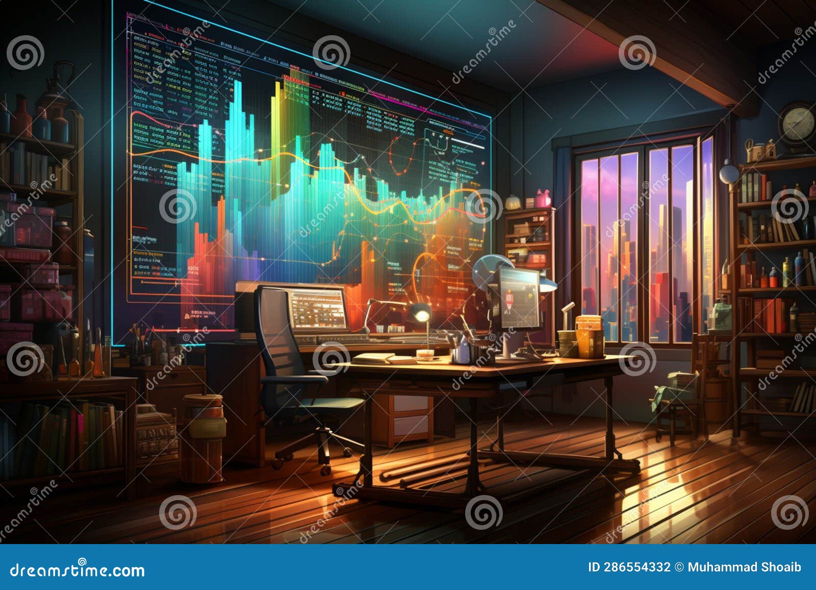 Vibrant Data Visualization Cartoon Style Background Featuring Colorful ...