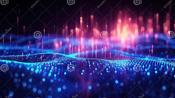 Illuminated Data Visualization Displaying Horizontal Light Columns ...