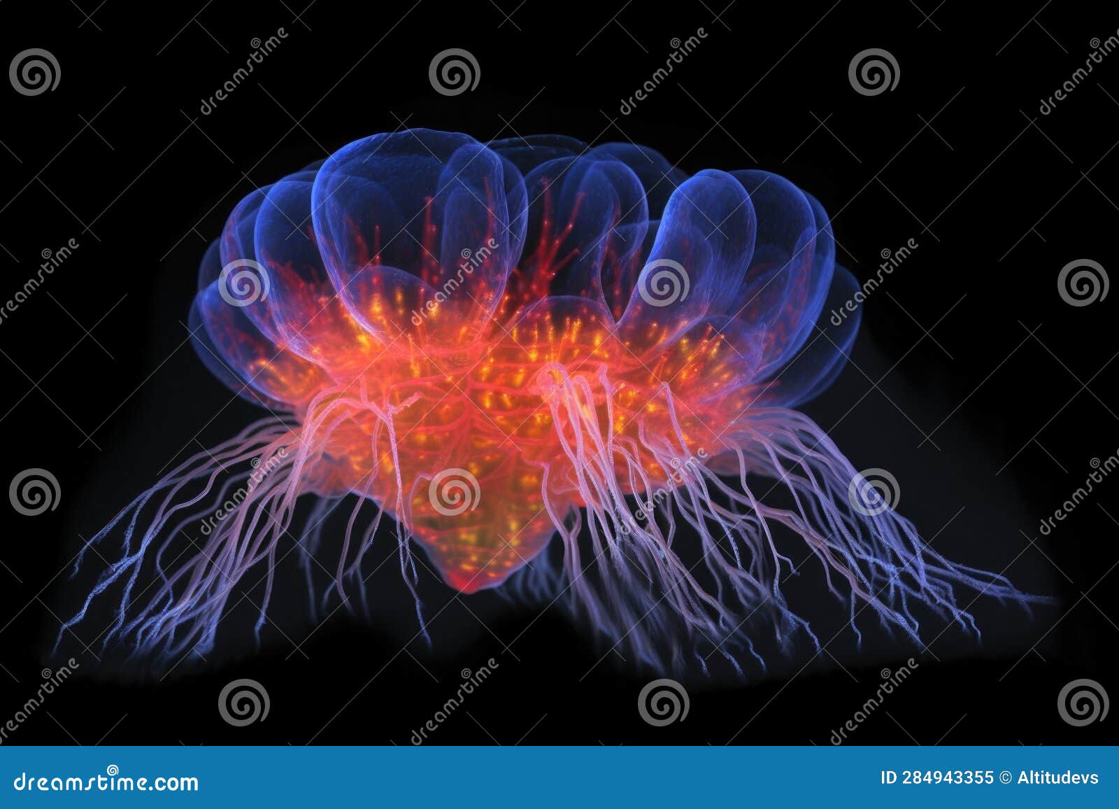 Vibrant Deep-sea Siphonophore Illuminating the Abyss Stock Illustration ...