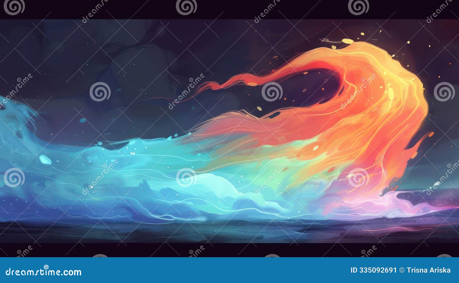 A Vibrant Depiction of Flowing Elements, Blending Fire and Water in a ...