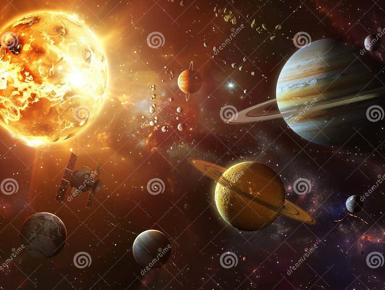 A Vibrant Depiction of the Solar System with Planets Orbiting the Sun ...
