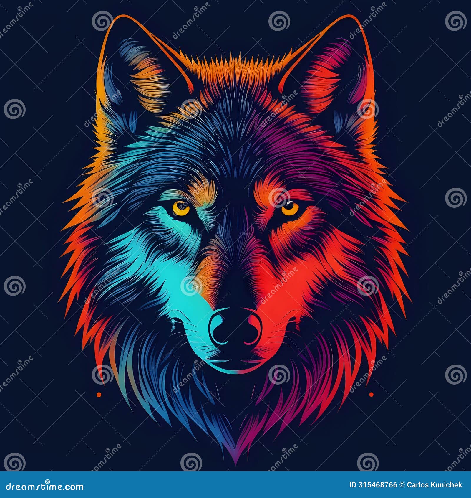 Vibrant Depiction of a Wolf Using Minimal Design Elements and Bright ...