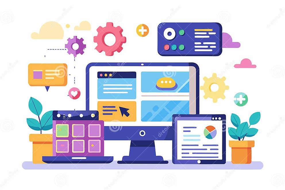 A Vibrant Design Featuring a Desktop and Tablet Displaying Customizable Application Programming ...