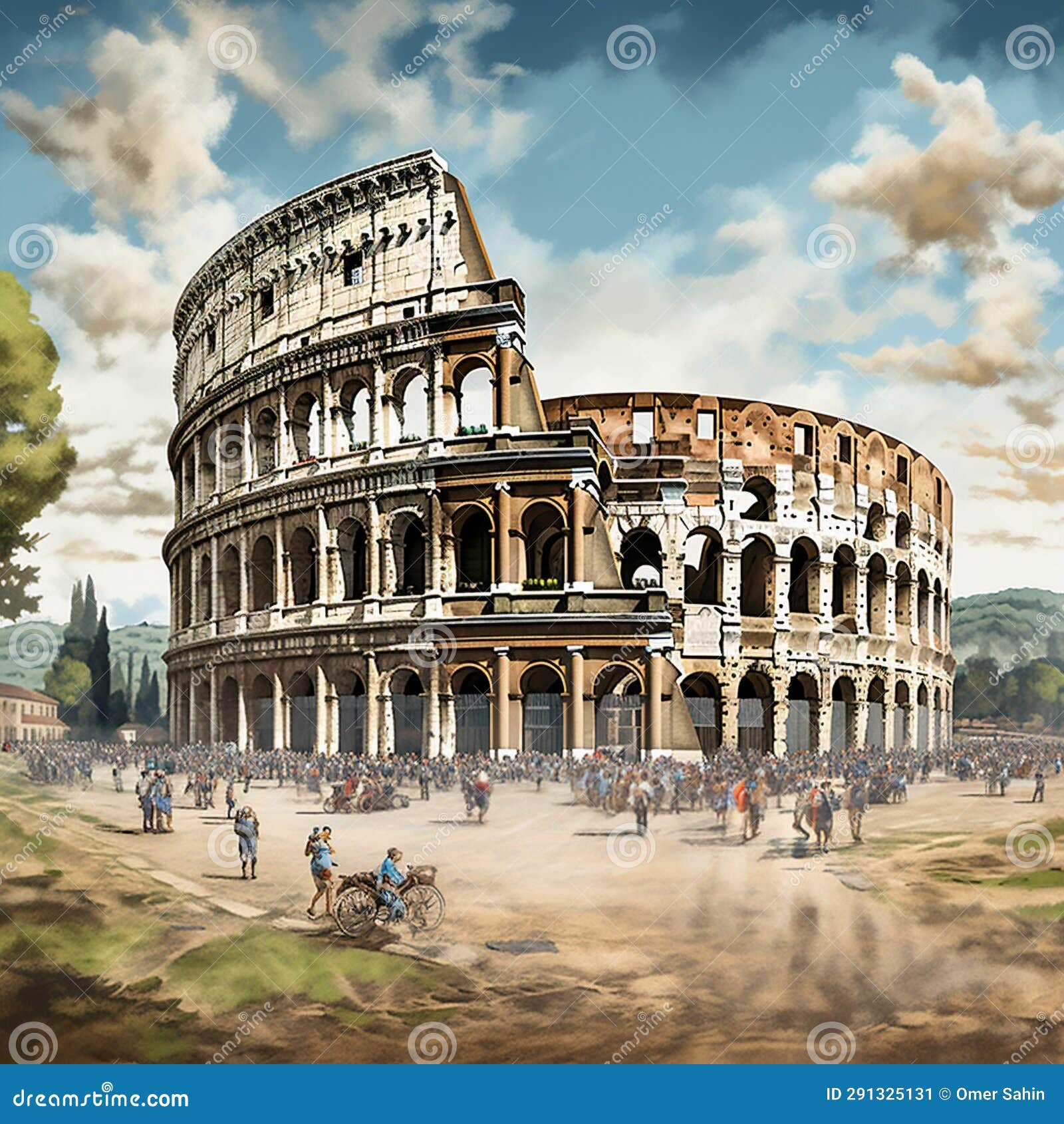 Vibrant and Detailed Artistic Representation of the Colosseum in Rome ...