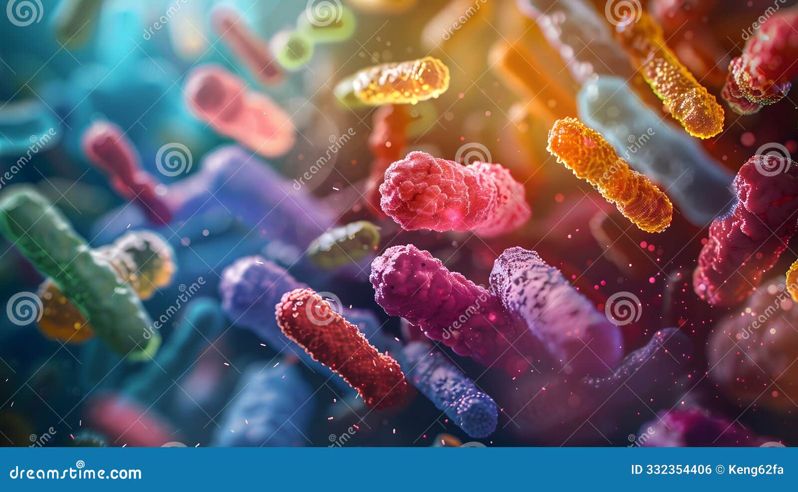 A Vibrant and Detailed Close-up of Various Colorful Microbial Cells ...