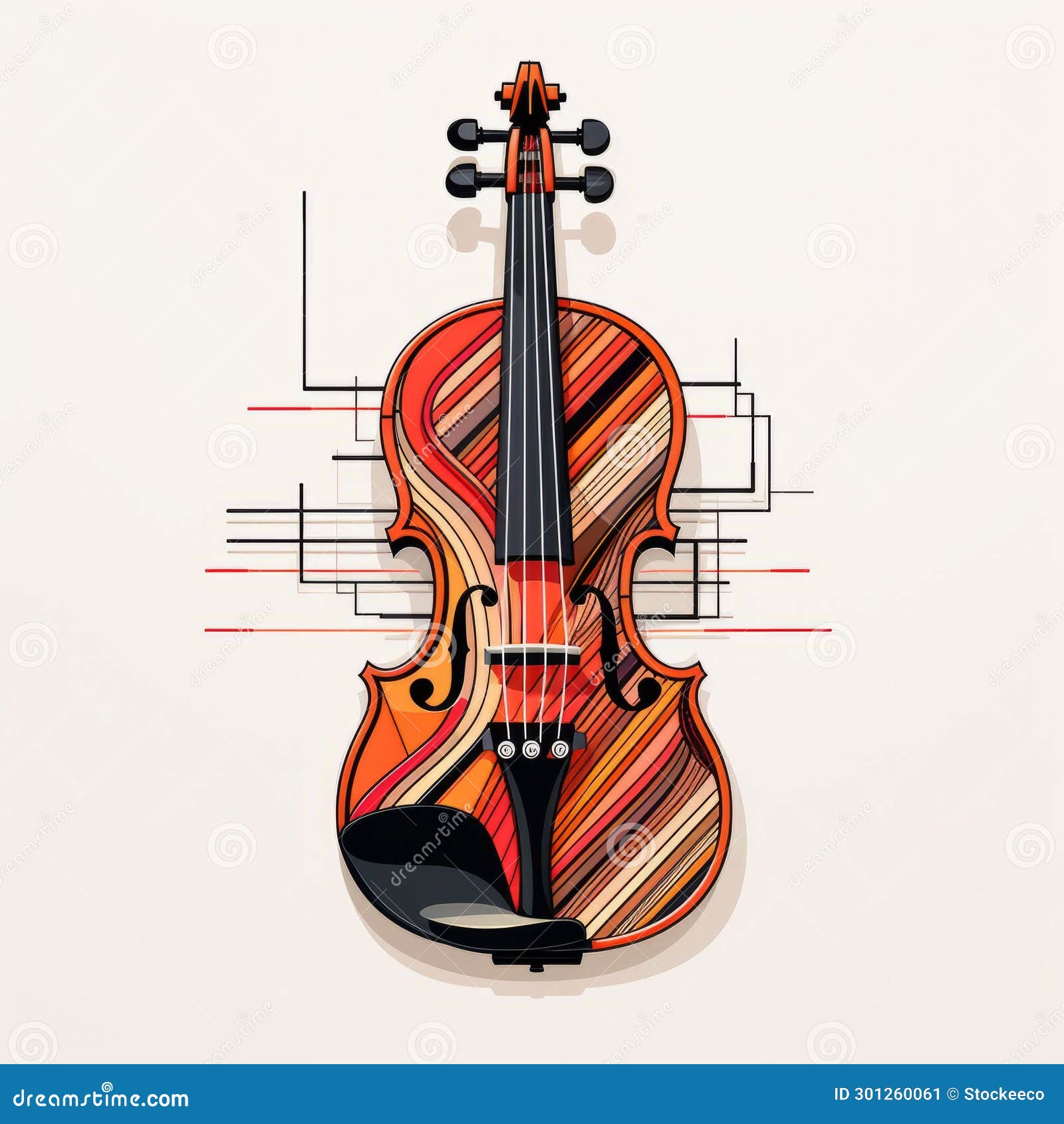 Colorful Moebius Style Violin Illustration with Geometric Shapes Stock ...