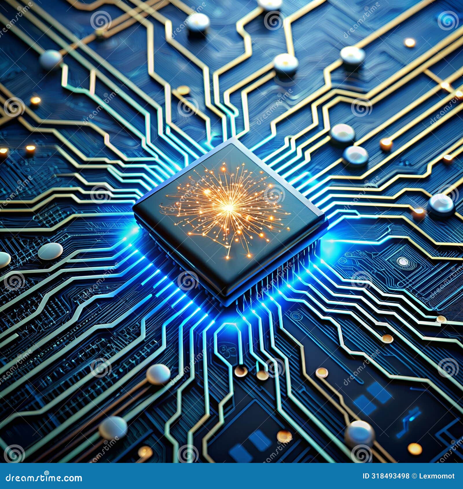 A Vibrant, Detailed Illustration of a Microchip with Glowing Circuits ... A Vibrant, Detailed Illustration of a Microchip with Glowing Circuits ...